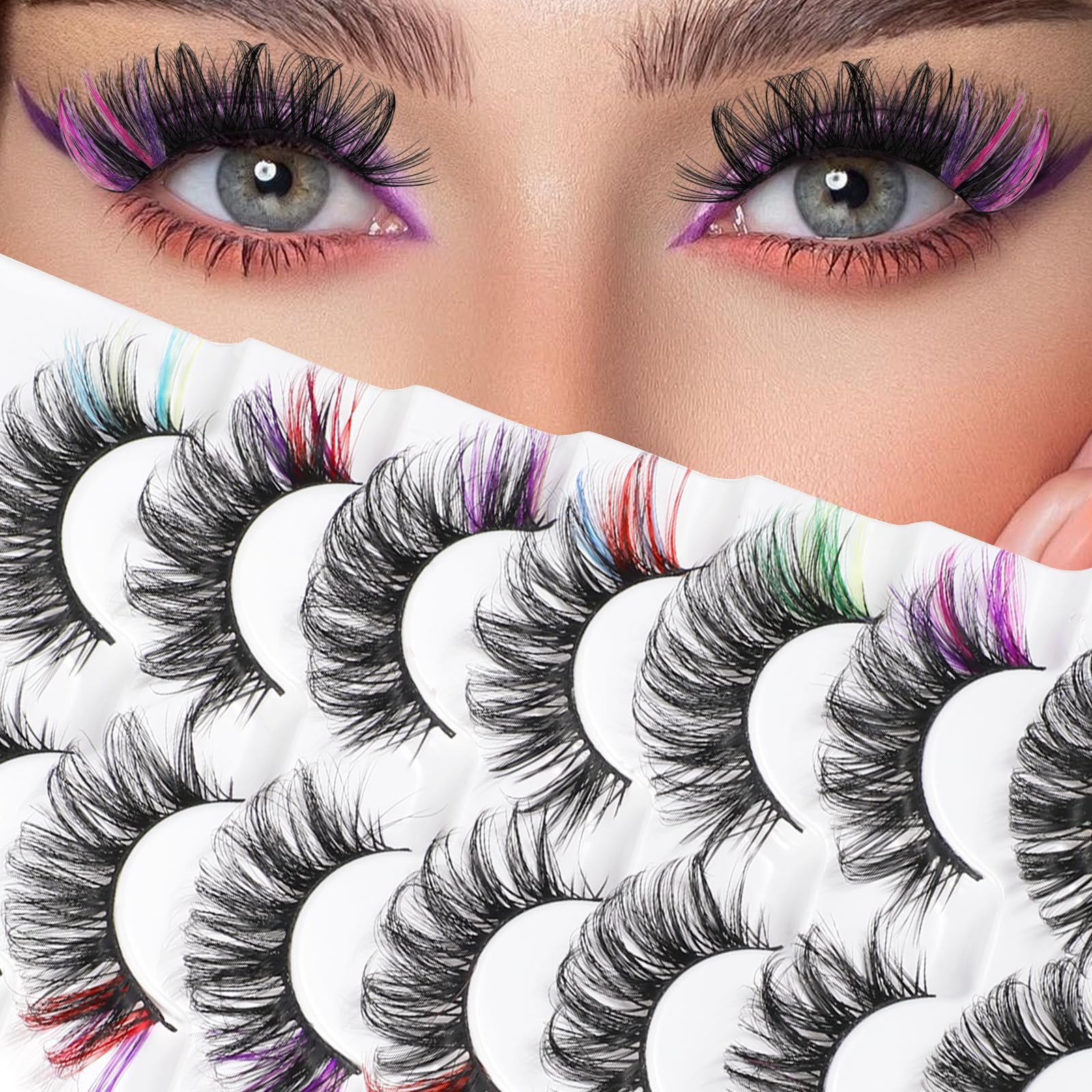 Amazon.com: 7 Pairs Colored Lashes Fluffy Colorful D Curl Lash Strips ...
