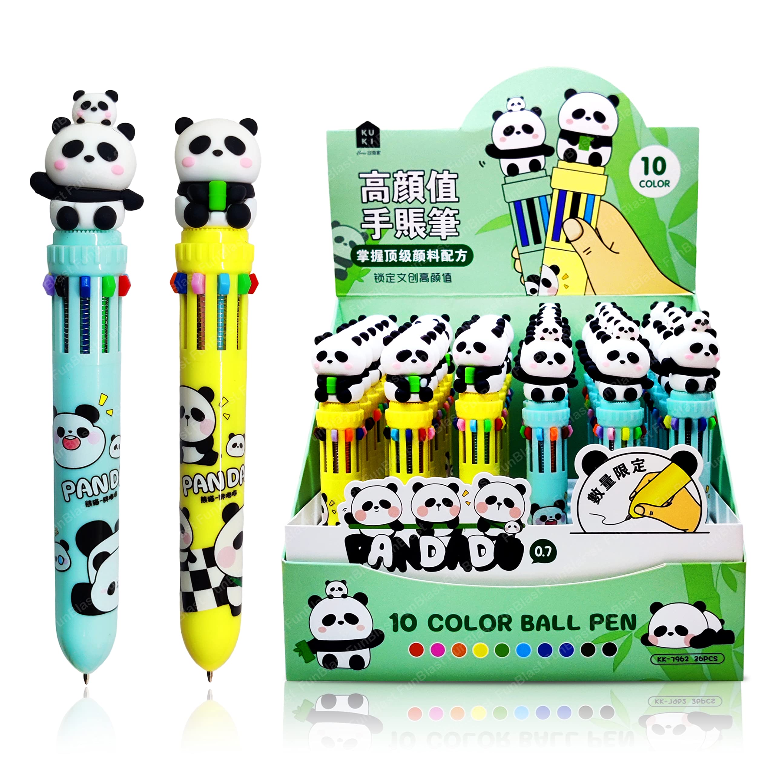 FunBlast 10 Colors Ball Pen Set – Ballpoint Pens with Panda Topper ...