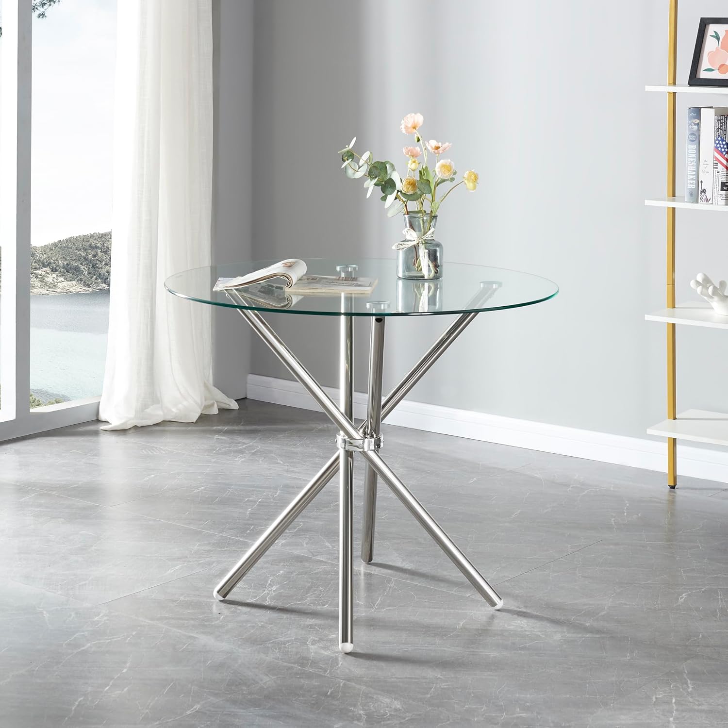 Panana Clean Glass Round Dining Table With Metal Legs Modern Kitchen ...