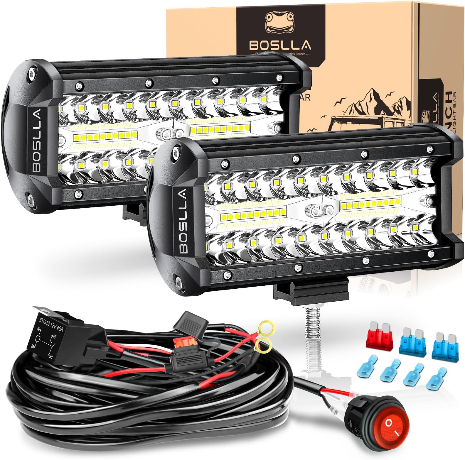 Amazon.com: Boslla 7 Inch LED Bar, Fog Lights Off Road With Wiring ...