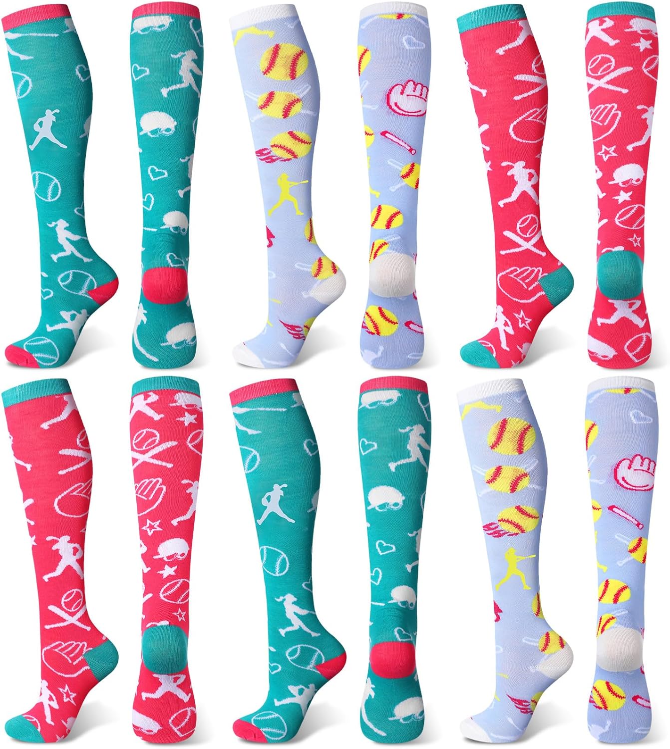 Amazon.com: 6 Pairs Girls Softball Socks Youth Sport Socks with Hearts ...