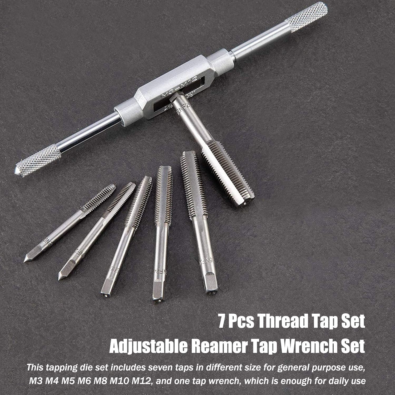 8 Pieces TAP Wrench Set, Thread Tap Set with Adjustable Tap Wrench 1/16 ...