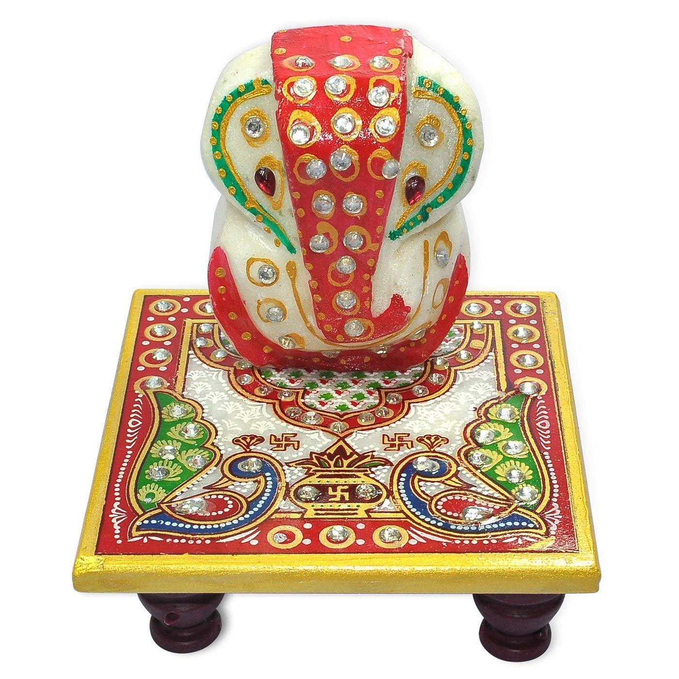 Buy PS CREATIONS Marble Chowki Ganesh with Peacock Design,Ganash Statue ...