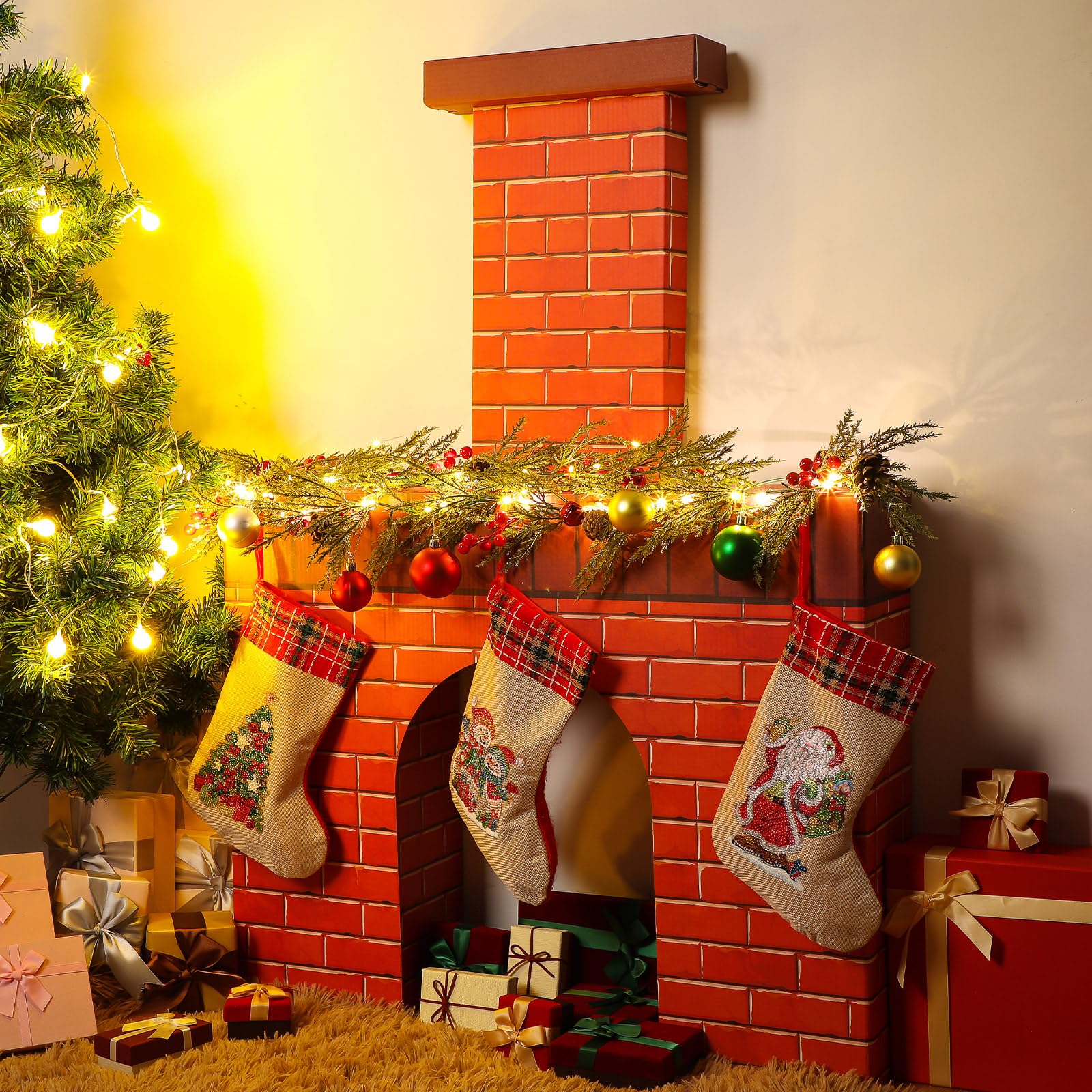 Watersay Christmas Fireplace Chimney Cardboard Giant Red Brick ...