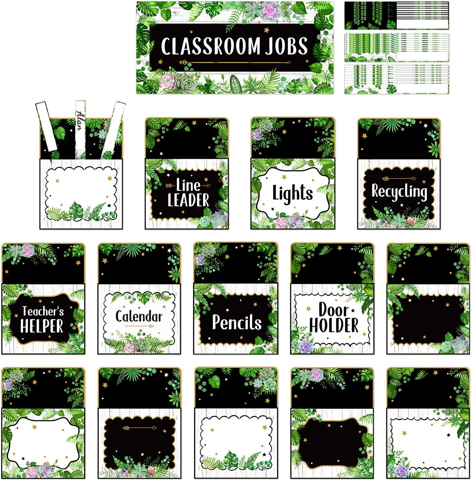 Pocket Chart Set Lesnala 120Pcs Classroom Jobs Pocket Chart - Boho ...