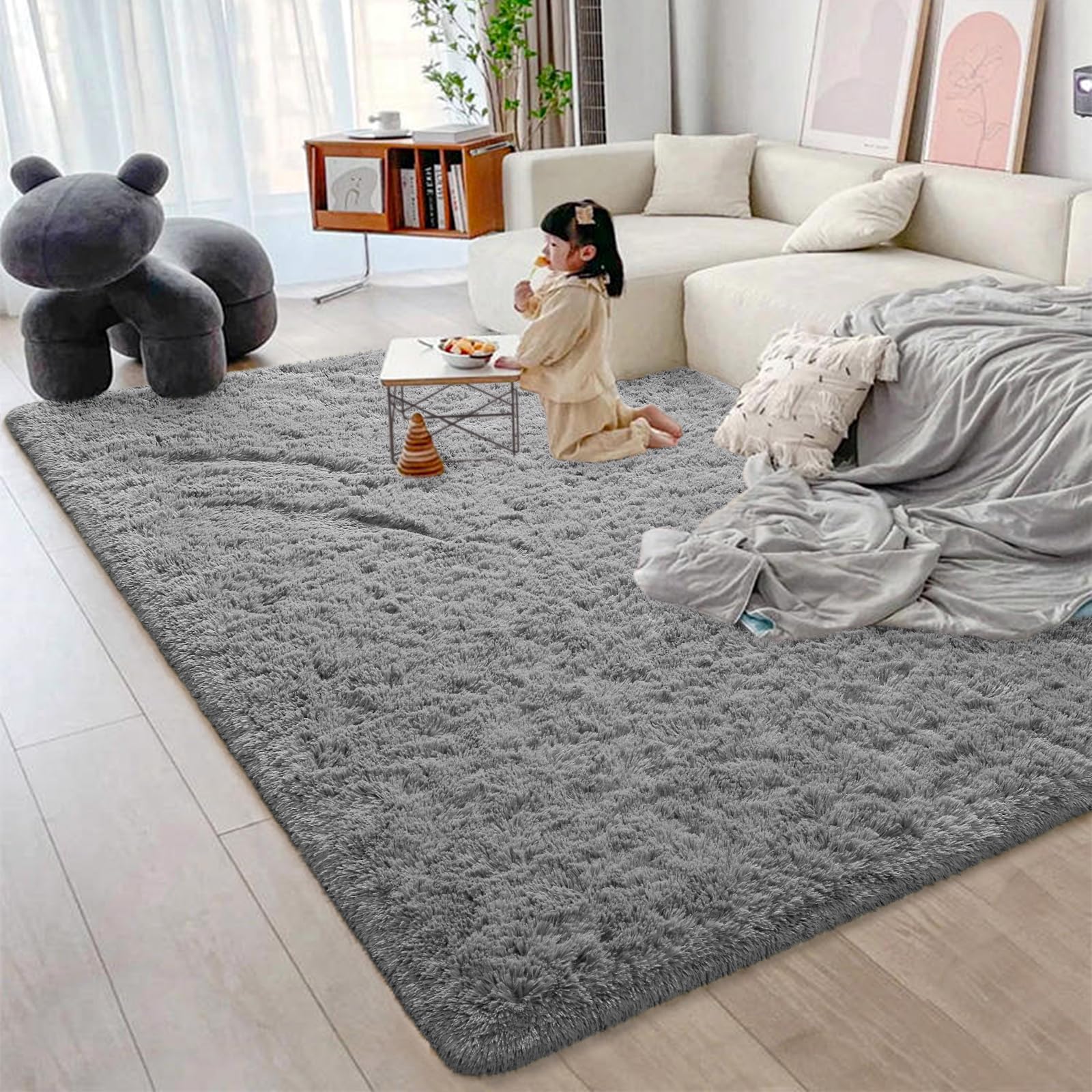 Jocovieh Soft Grey Rugs for Bedroom, 5x7 Feet Fluffy Carpets, Indoor ...