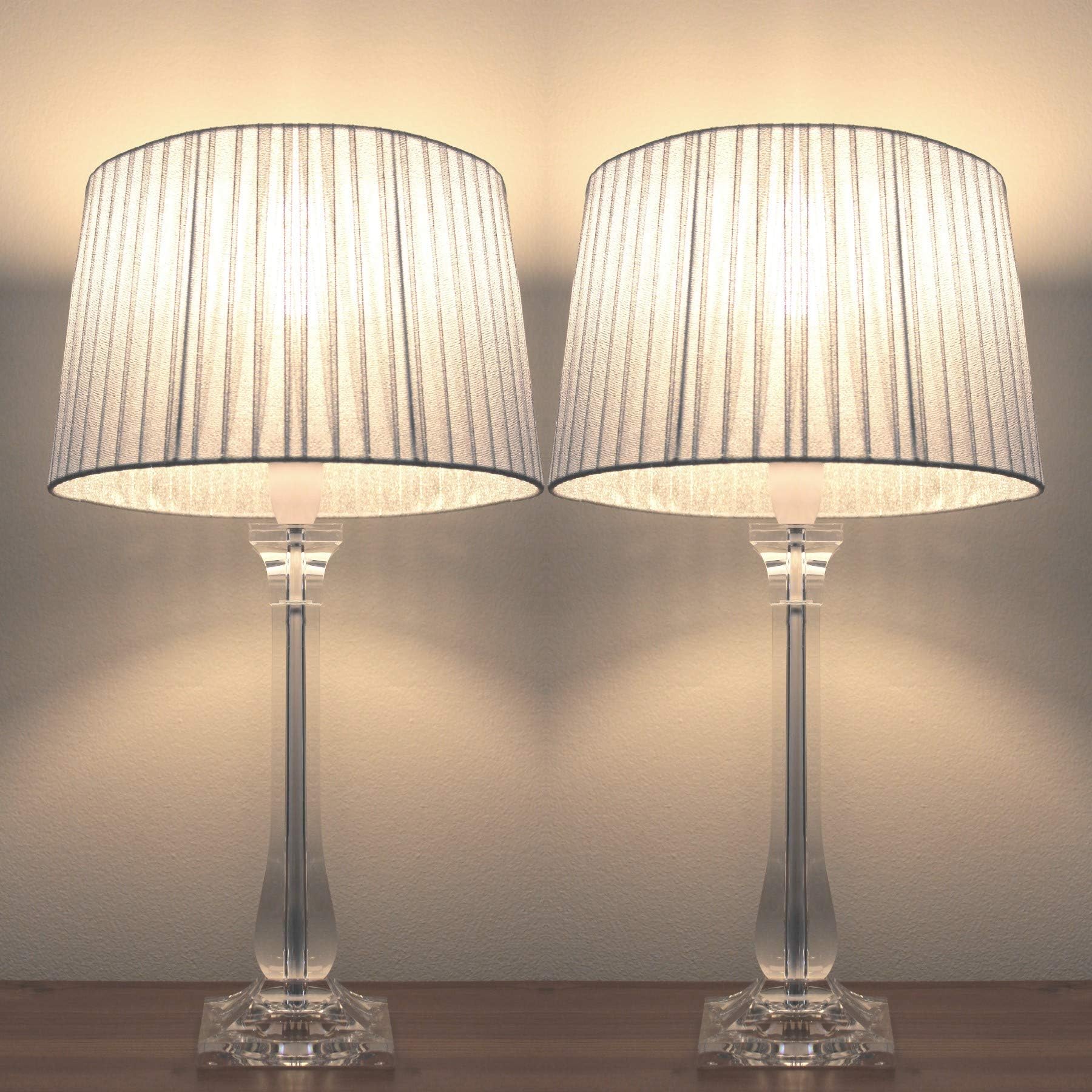 Pair of New Deco Modern Designer Bedside Table Lamps with Black Ribbon ...