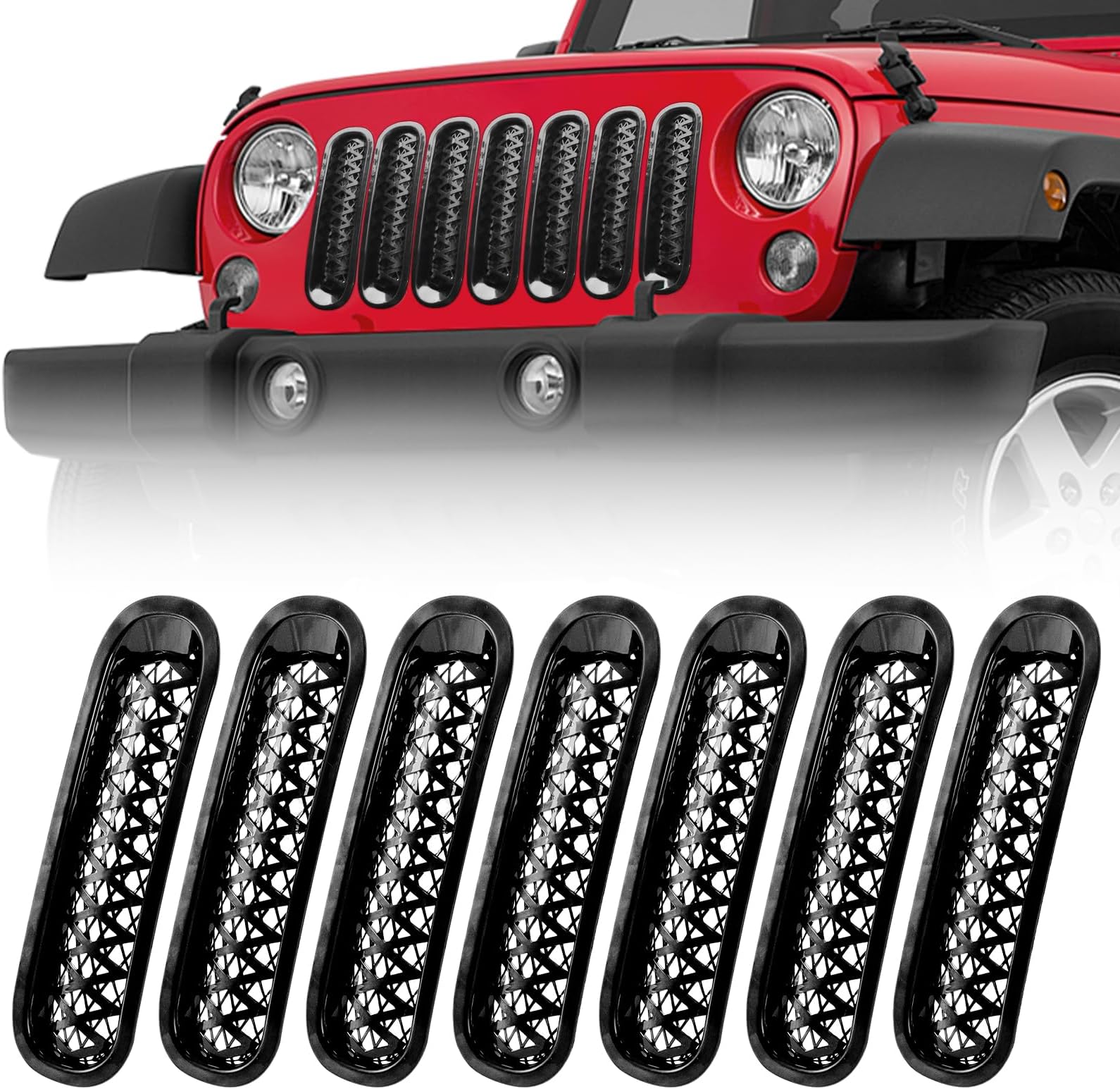 Amazon.com: Black JK Grill Inserts Front Grille Mesh Cover Guard Clip ...