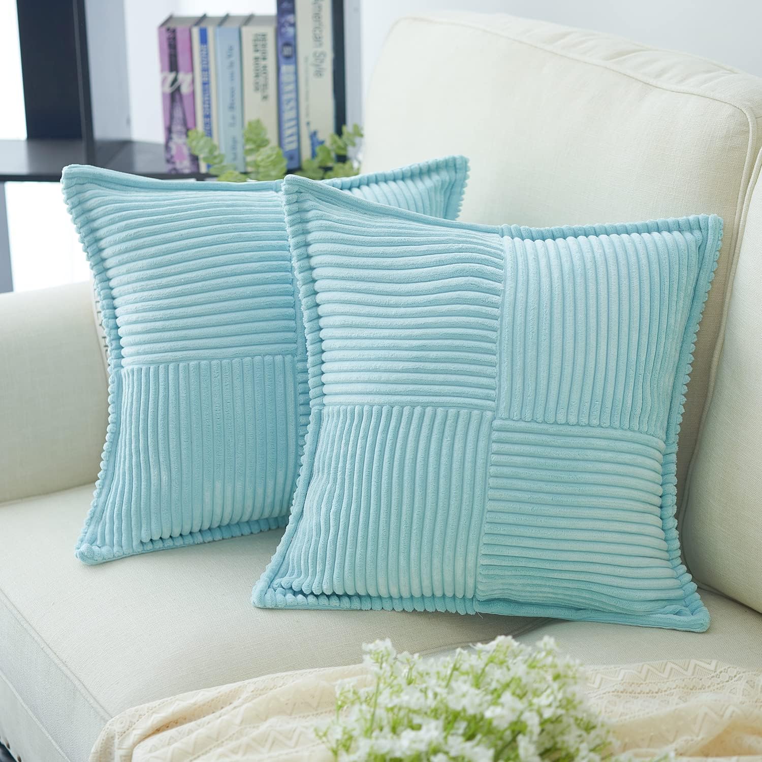 Amazon.com: OUSTULE Plush Corduroy Pillow Covers with Splicing Set of 2 ...