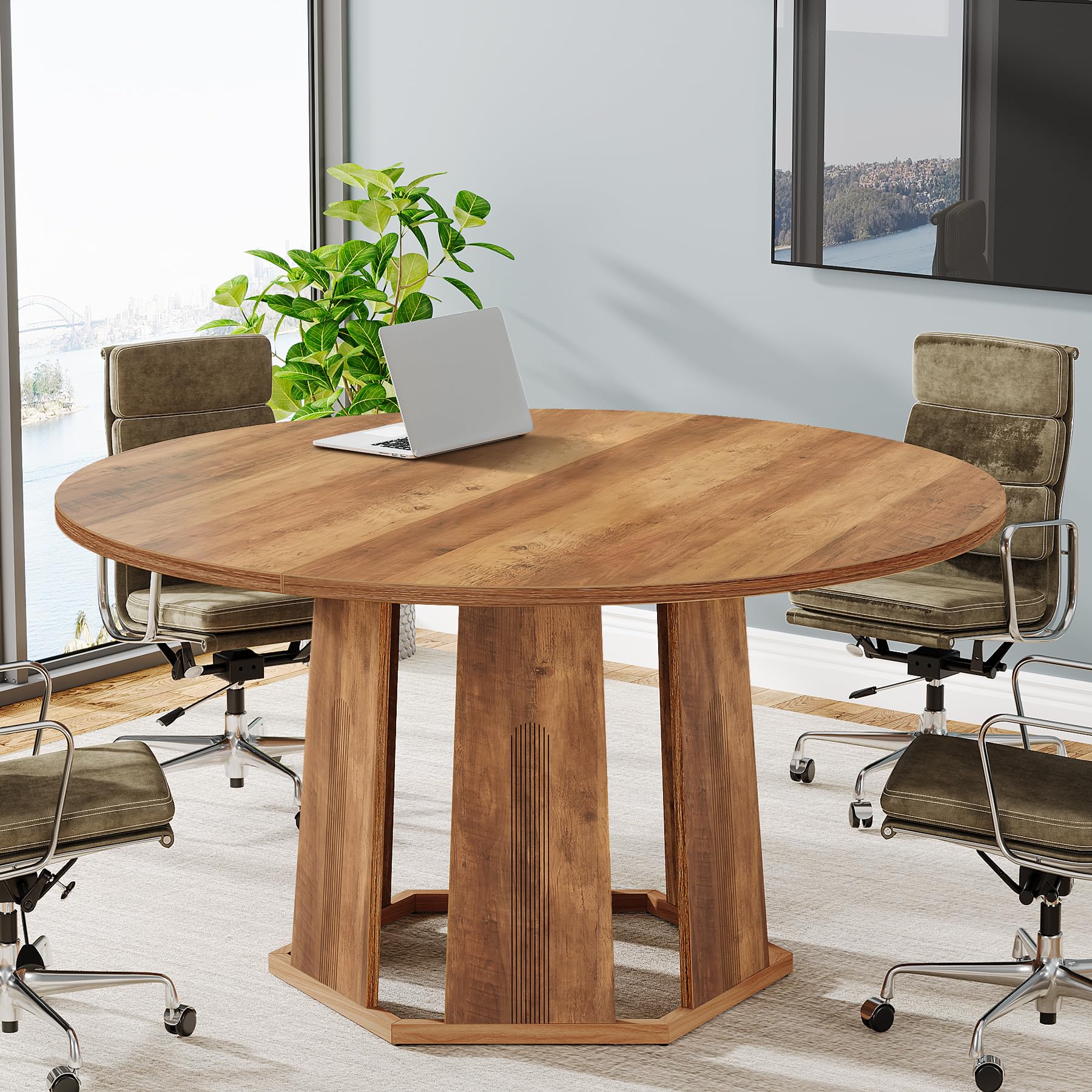 Amazon.com: Tribesigns Round Conference Table, 47" Small Meeting Table ...