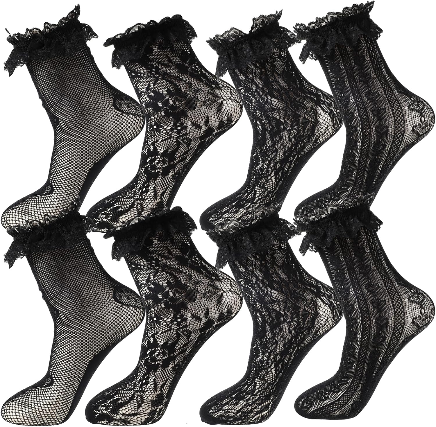 Amazon.com: 4 Pairs Black Lace Socks Lace Ruffle Socks Cute Lolita ...