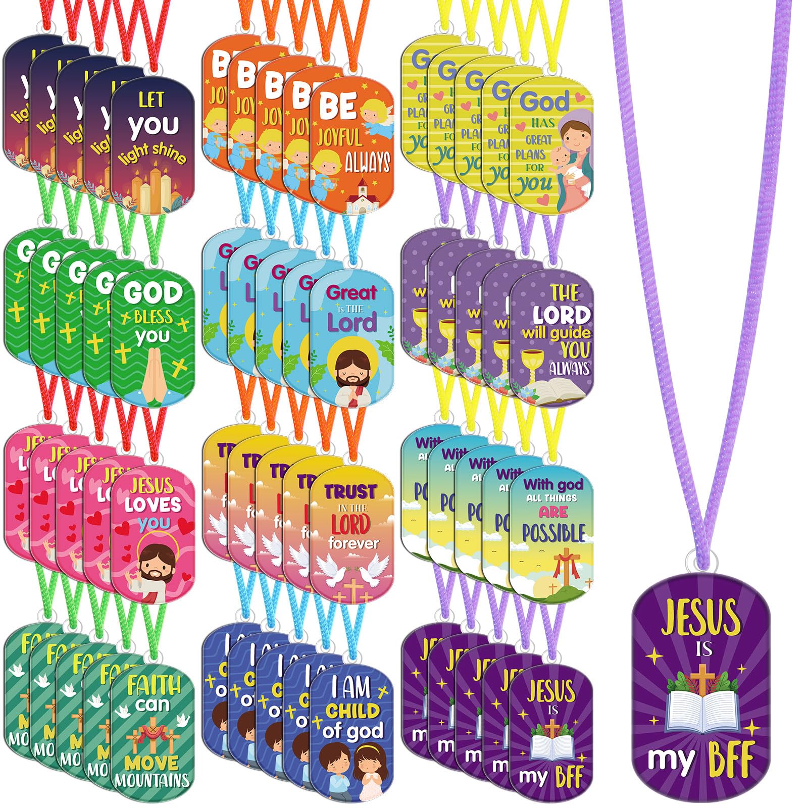 Amazon.com: Ecation 24 Pcs Christian Religious Dog Tag Necklaces Bible ...