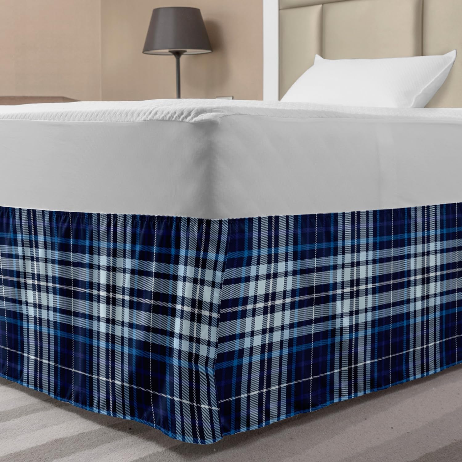 Amazon.com: Ambesonne Navy Plaid Elastic Bed Skirt, Abstract Lines ...