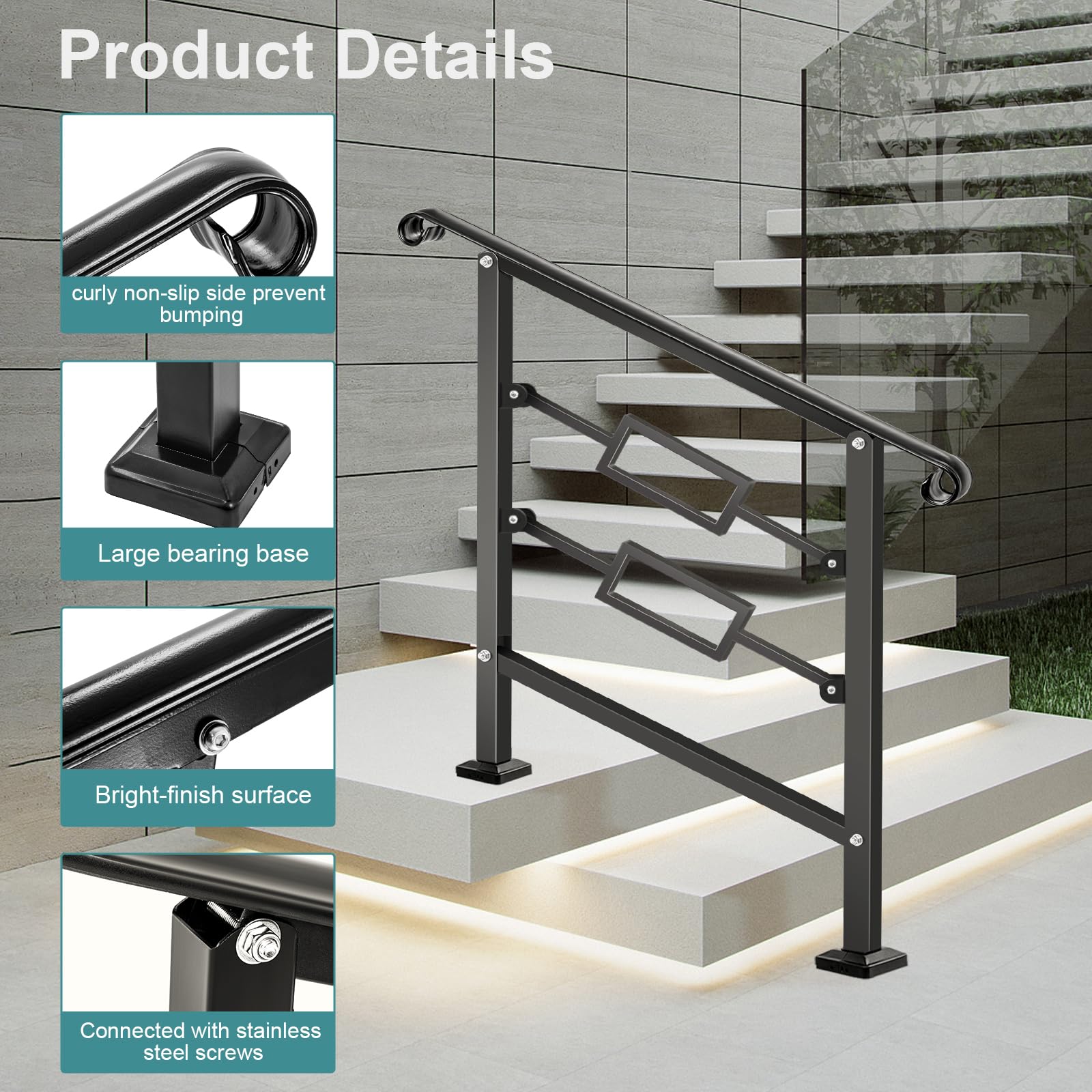 Snapklik.com : Handrails For Outdoor Steps, Fit 2 Or 3 Steps Outdoor ...