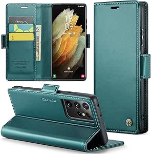 Amazon.com: Samsung Galaxy S21 Ultra 5G Wallet Case with [RFID Blocking] Card Holder Magnetic ...