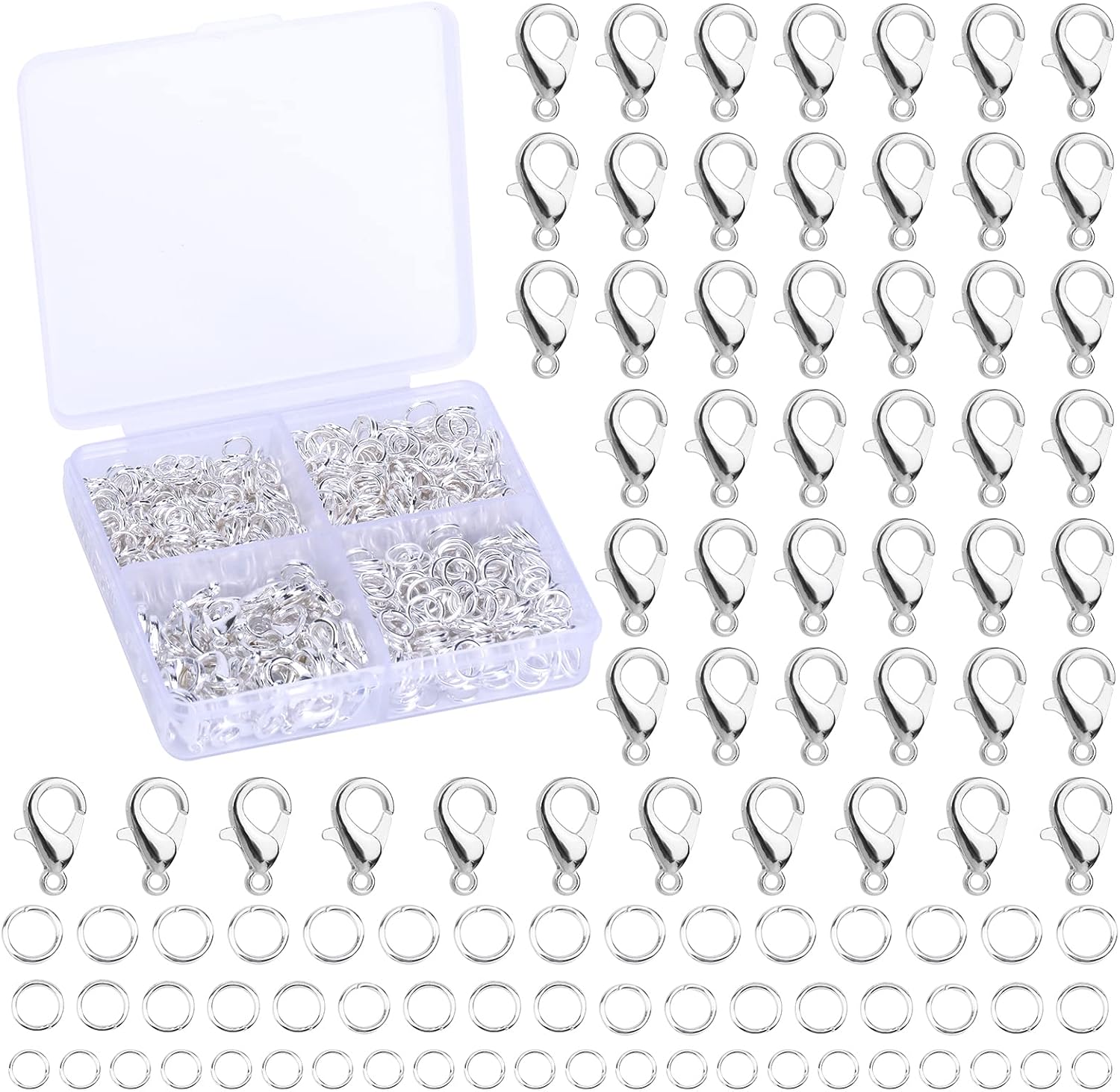 Amazon.com: LUNARM 810pcs Silver Open Jump Rings and Lobster Clasps Set ...