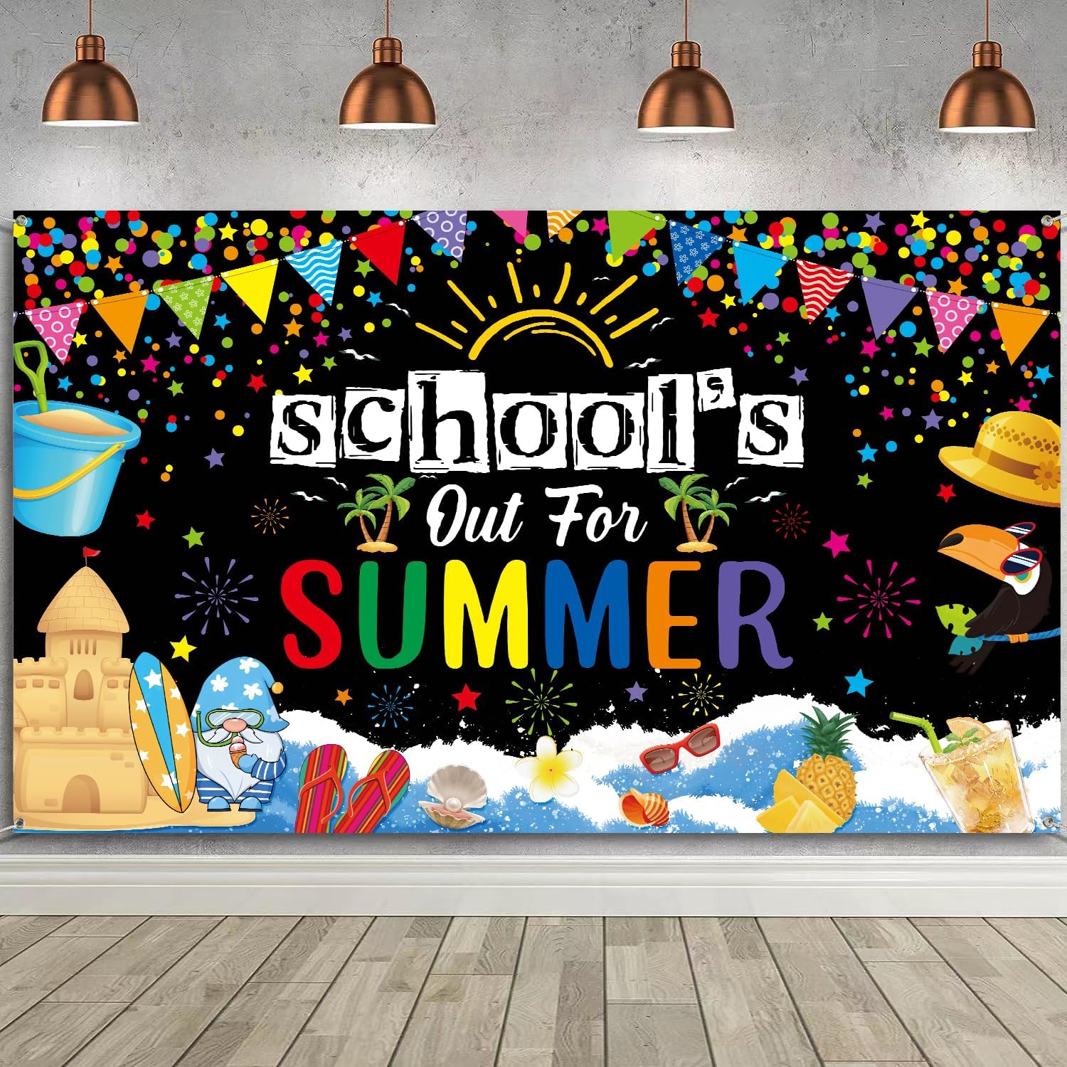 Amazon.com : WooEver School's Out for Summer Backdrop Banner End of ...