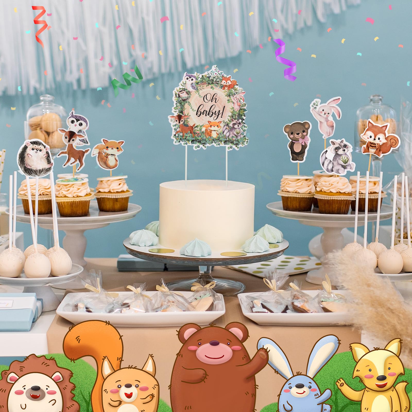 Snapklik.com : 49 Pcs Woodland Cupcake Topper Neutral Forest Animal ...