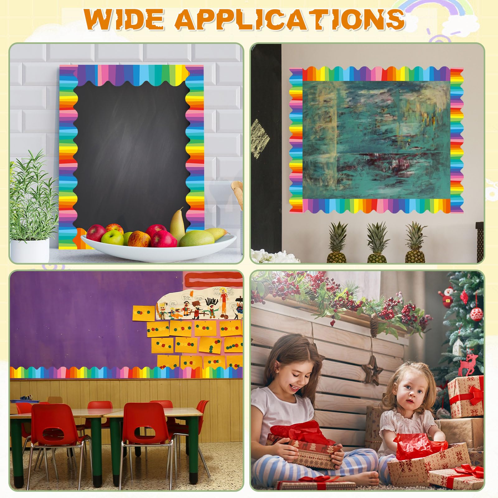 Snapklik.com : Yexiya Colorful Bulletin Board Borders Rainbow Scalloped ...