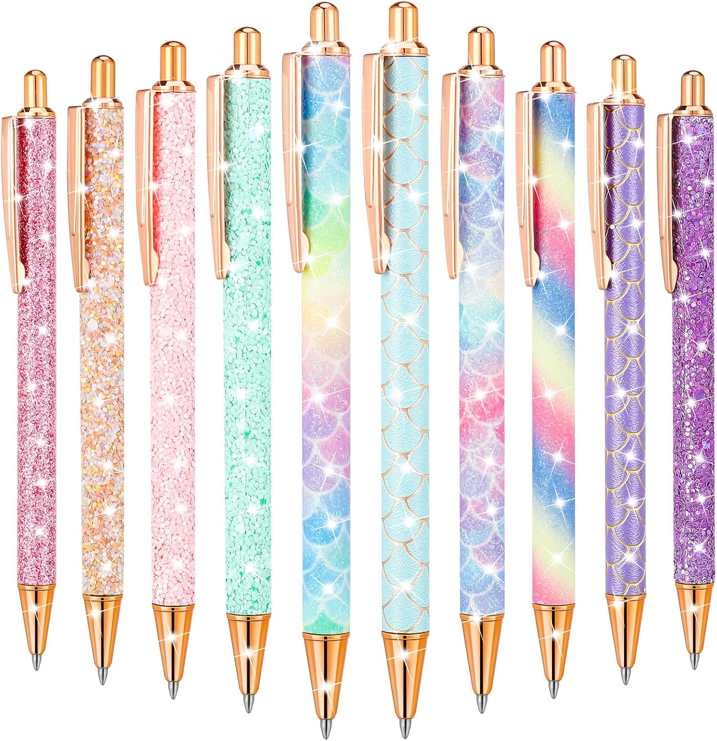 umorismo 10 PCS Bling Metal Pens, Retractable Ballpoint Pens Black Ink ...