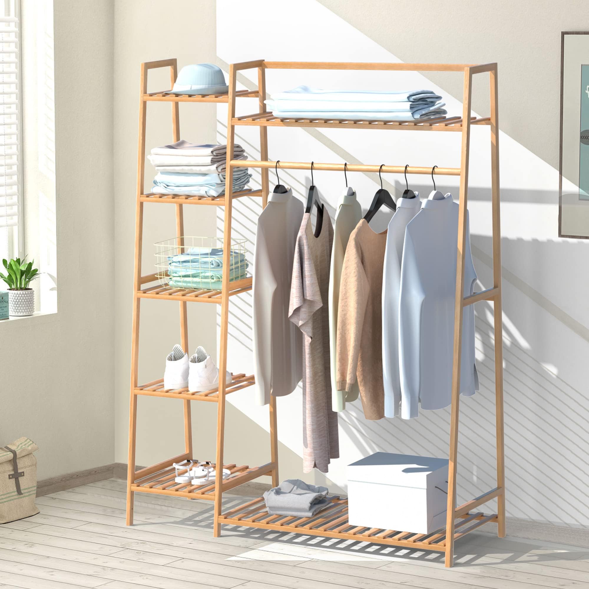 GAZHOME Clothes Rails Clothing Rail for Bedroom Storage, Bamboo Coat ...
