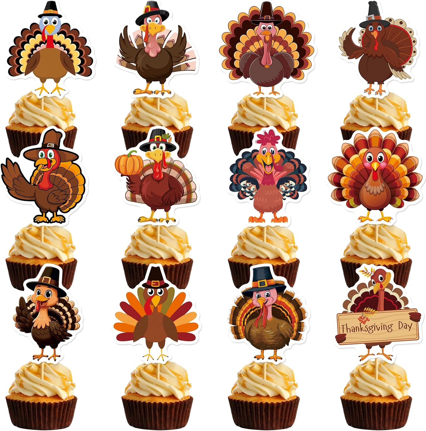 Amazon.com: 36Pcs Thanksgiving Cupcake Toppers Turkey Friendsgiving ...