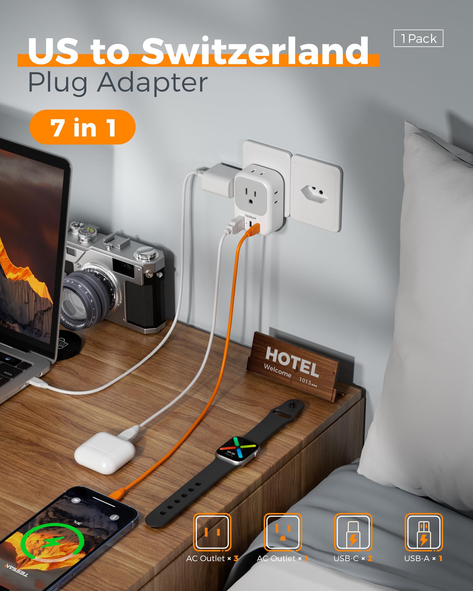Snapklik.com : TESSAN Switzerland Travel Plug Adapter, Type J ...
