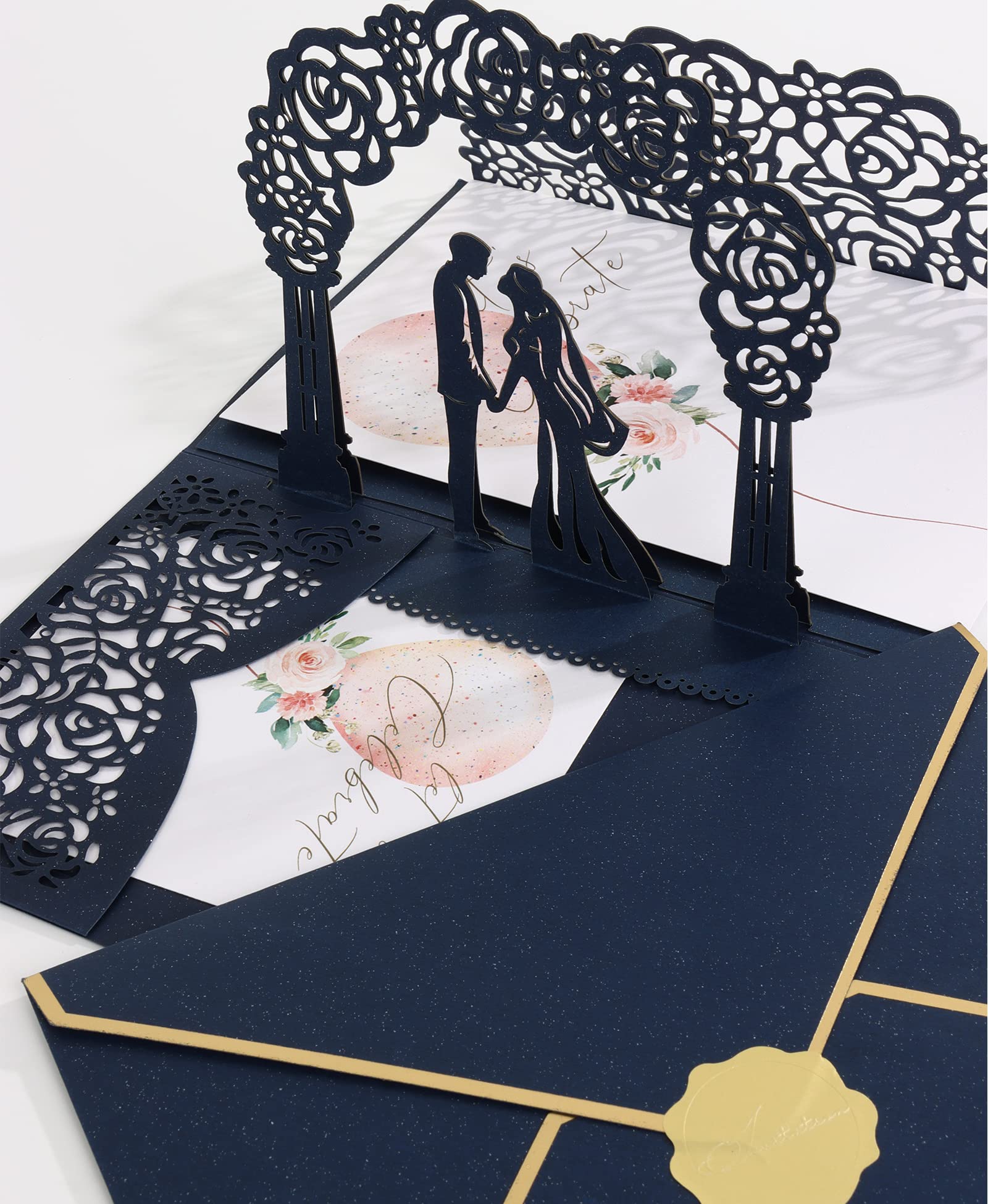 Wedding Card UMIMO 50sets 3D Pop Up Bride And Groom White Wedding ...