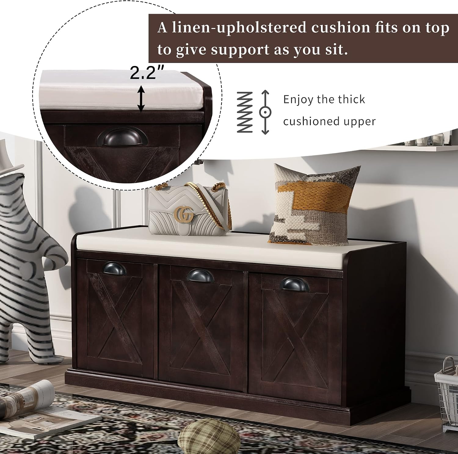 Buy Knocbel Farmhouse 3-Drawer Entryway Storage Bench with Removable ...