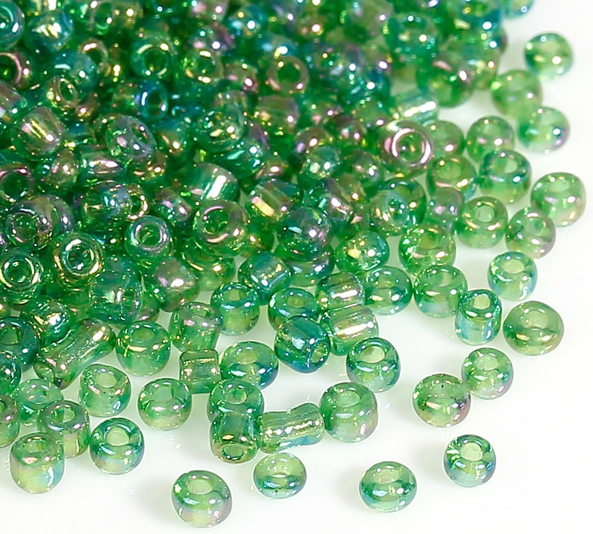 Handicraft Emporium Glass Seed Beads | Lined | 2mm | Green | 50g ...