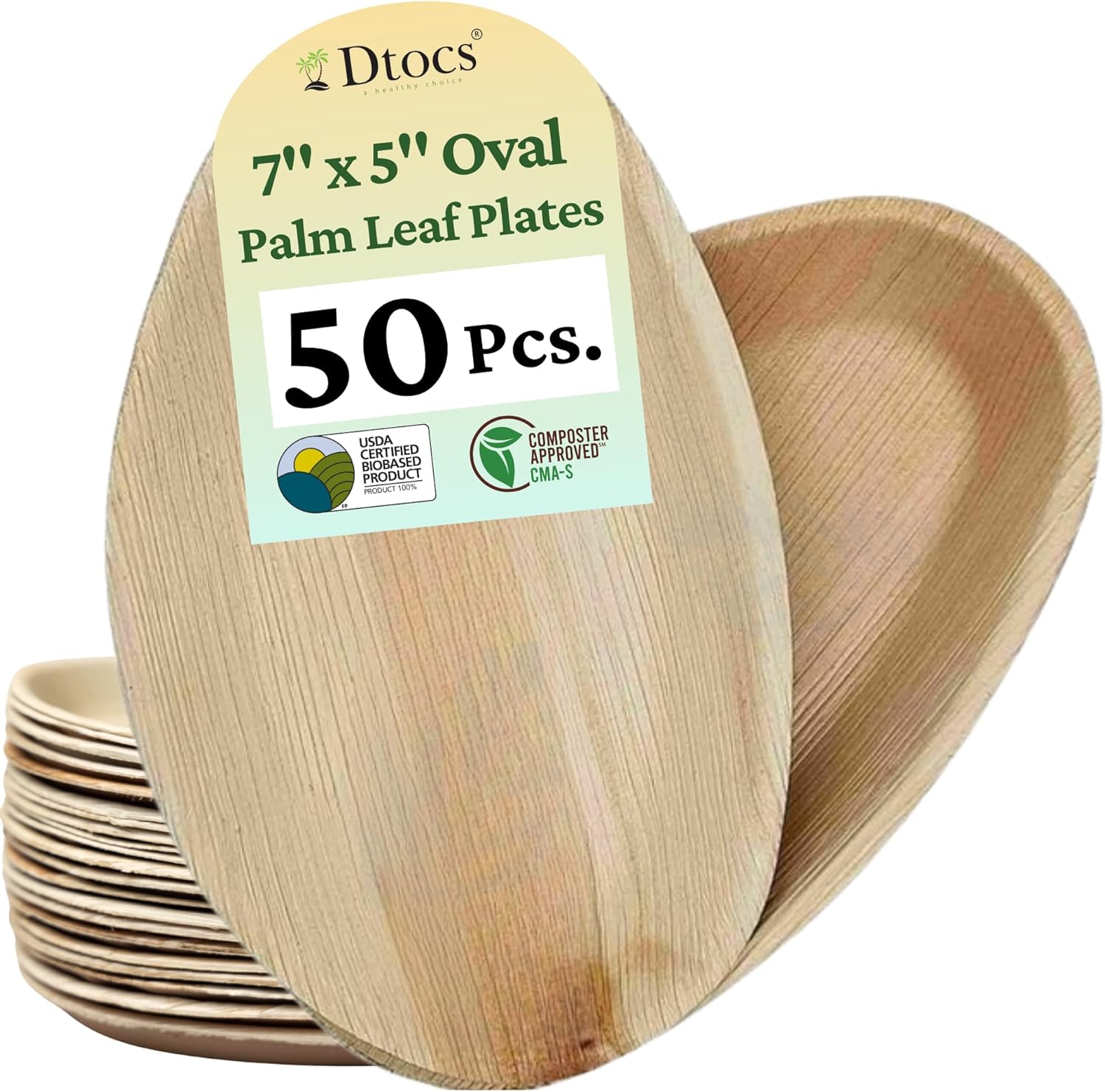 Dtocs Palm Leaf Plate Set (50 Pcs) Oval Plates 7x5 Inch | Disposable ...