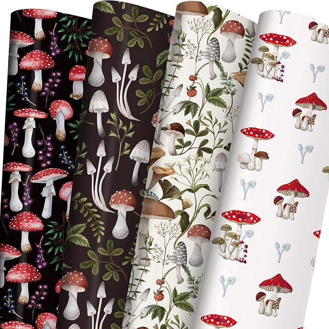 Amazon.com: ZINTBIAL Mushroom Wrapping Paper for Kids Adults- Black ...