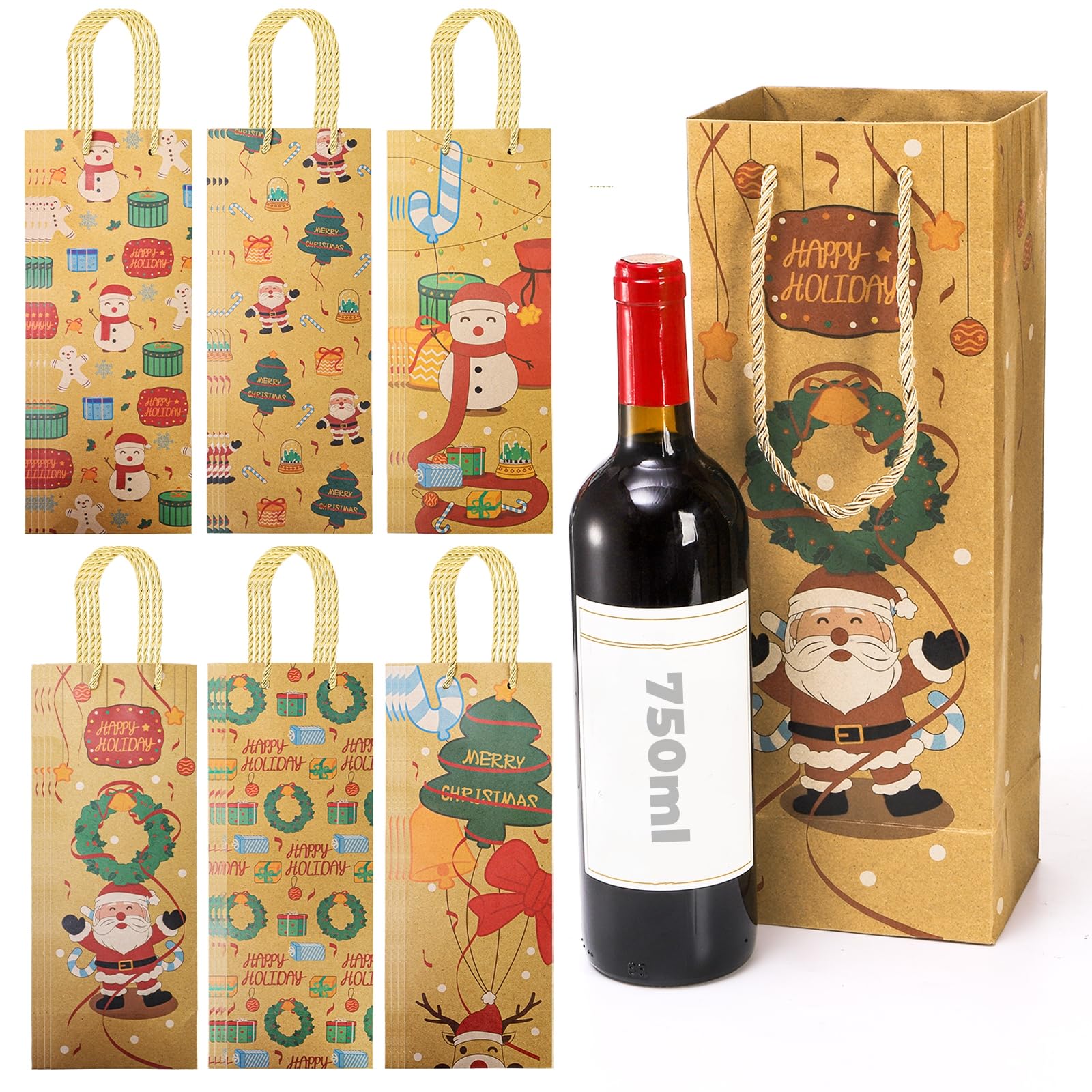 Amazon.com: Peohud 24Pcs Christmas Wine Gift Bags with Handle, Xmas ...