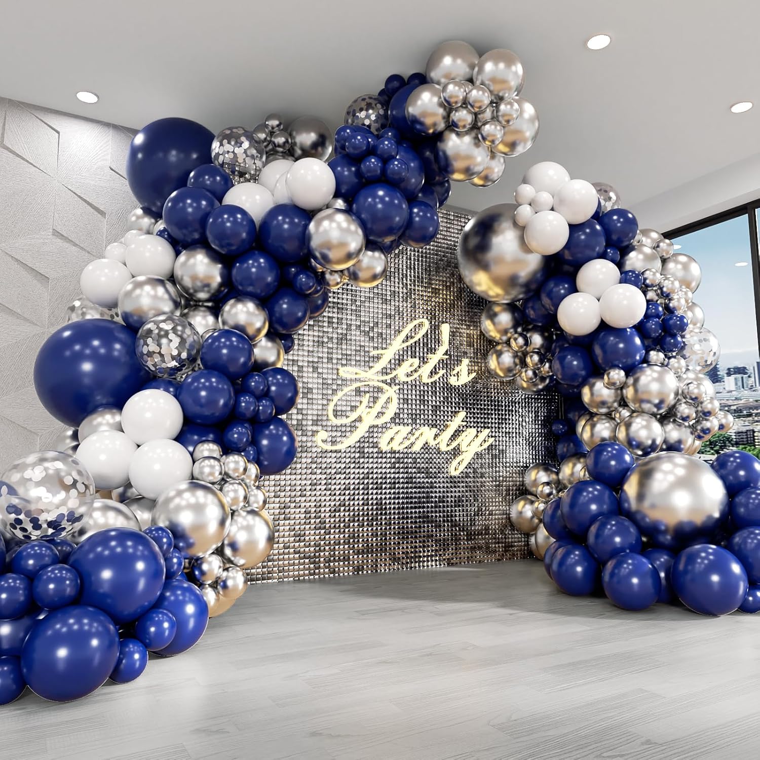 Amazon.com: Navy Blue and Silver Balloon Garland Arch Kit, Royal Blue Metallic Silver White ...