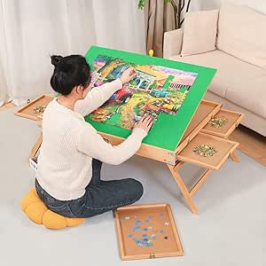Amazon.com: Fanwer Puzzle Table Wooden Jigsaw Puzzle Tables for Adults ...