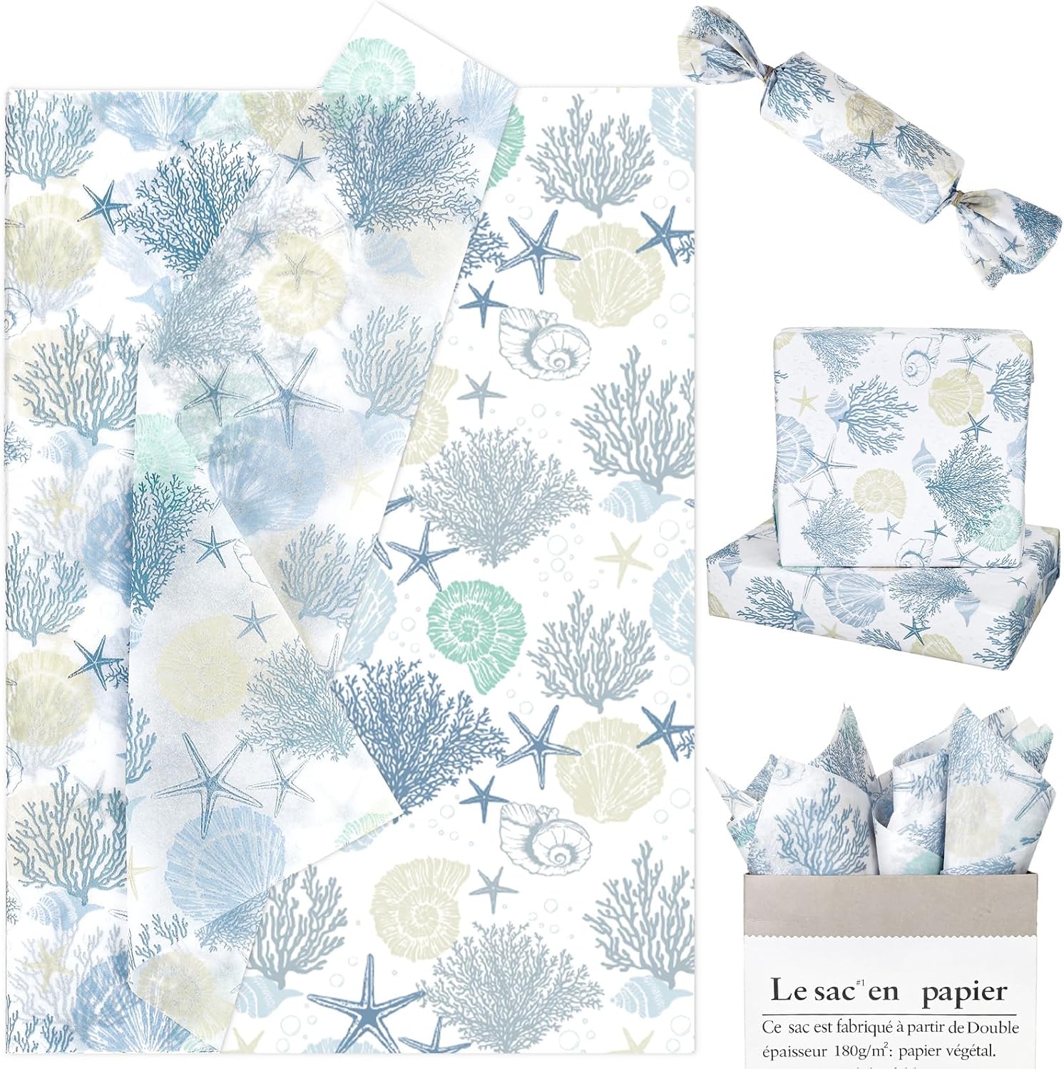 Amazon.com: Whaline 100 Sheets Ocean Tissue Paper Sea Shell Starfish ...