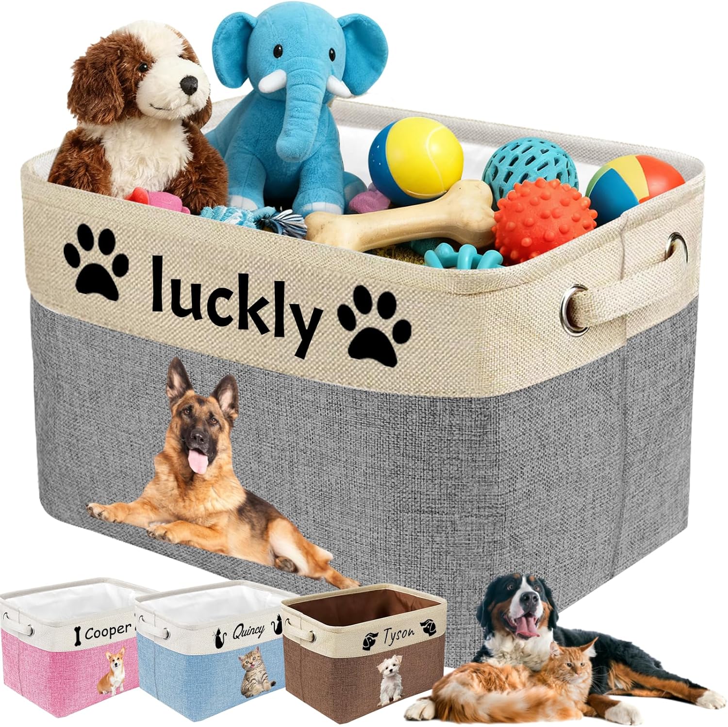 Amazon.com: Rmaphy Personalized Dog Toy Storage Basket Bin with Name ...