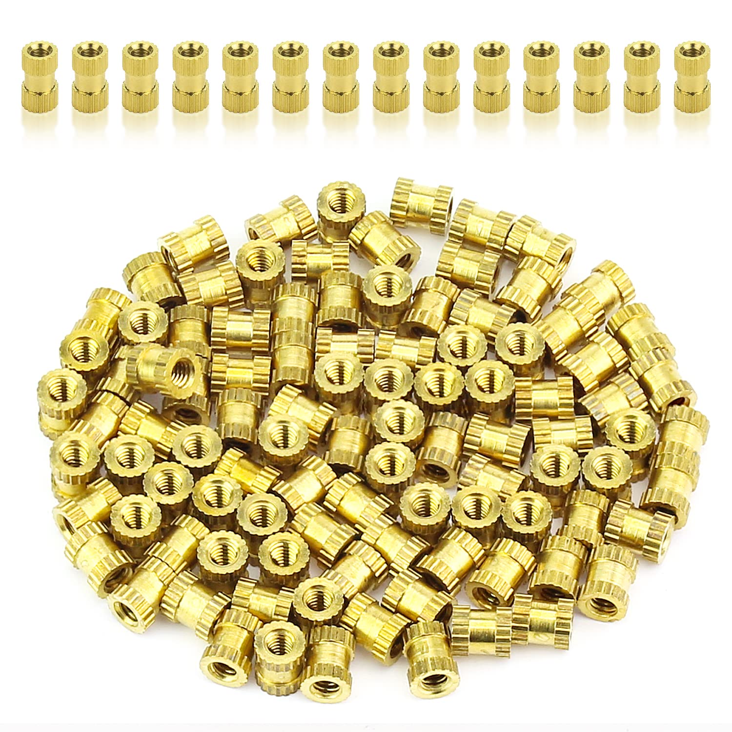 HELIFOUNER 100 Pieces Brass Nut Inserts, Knurled Threaded Inserts ...