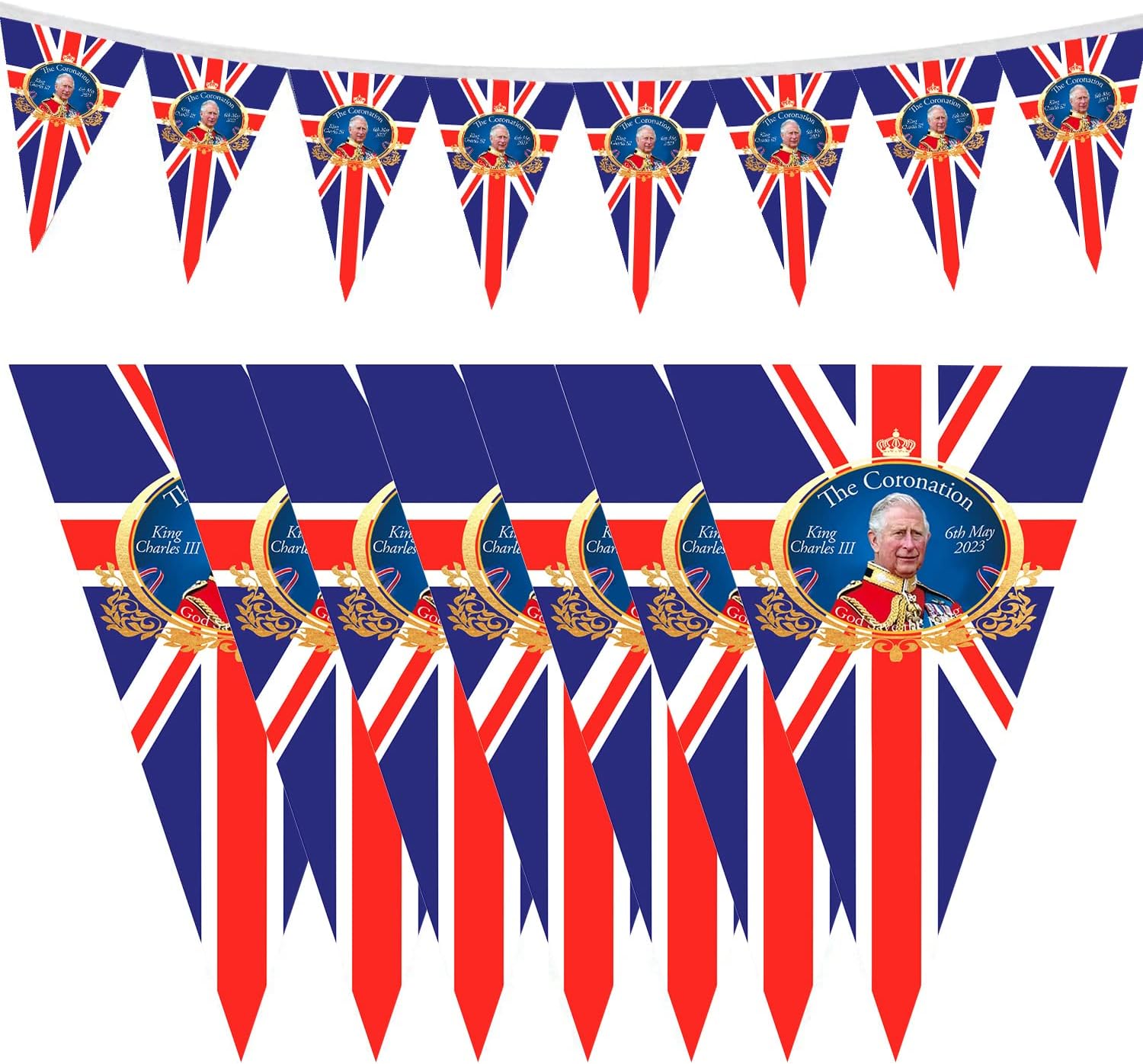 Amazon.com: King Charles Coronation Bunting Decorations, 10m Union Jack ...