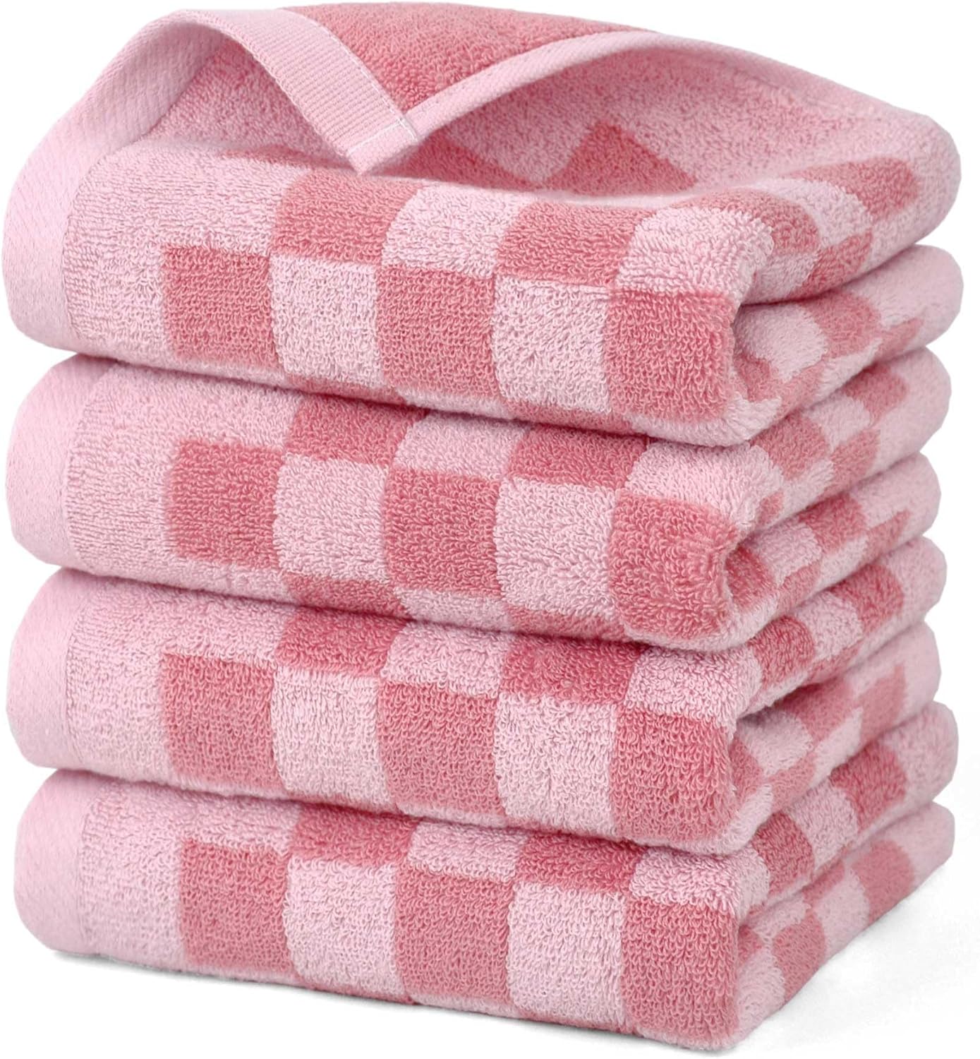 Amazon.com: Jacquotha Soft Cotton Hand Towels in Pink Checkered - 4 ...