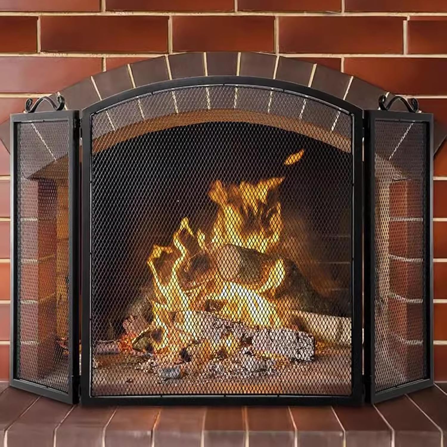 Amazon.com: Fireplace Screens Stand Alone, Metal See-Through Fire ...