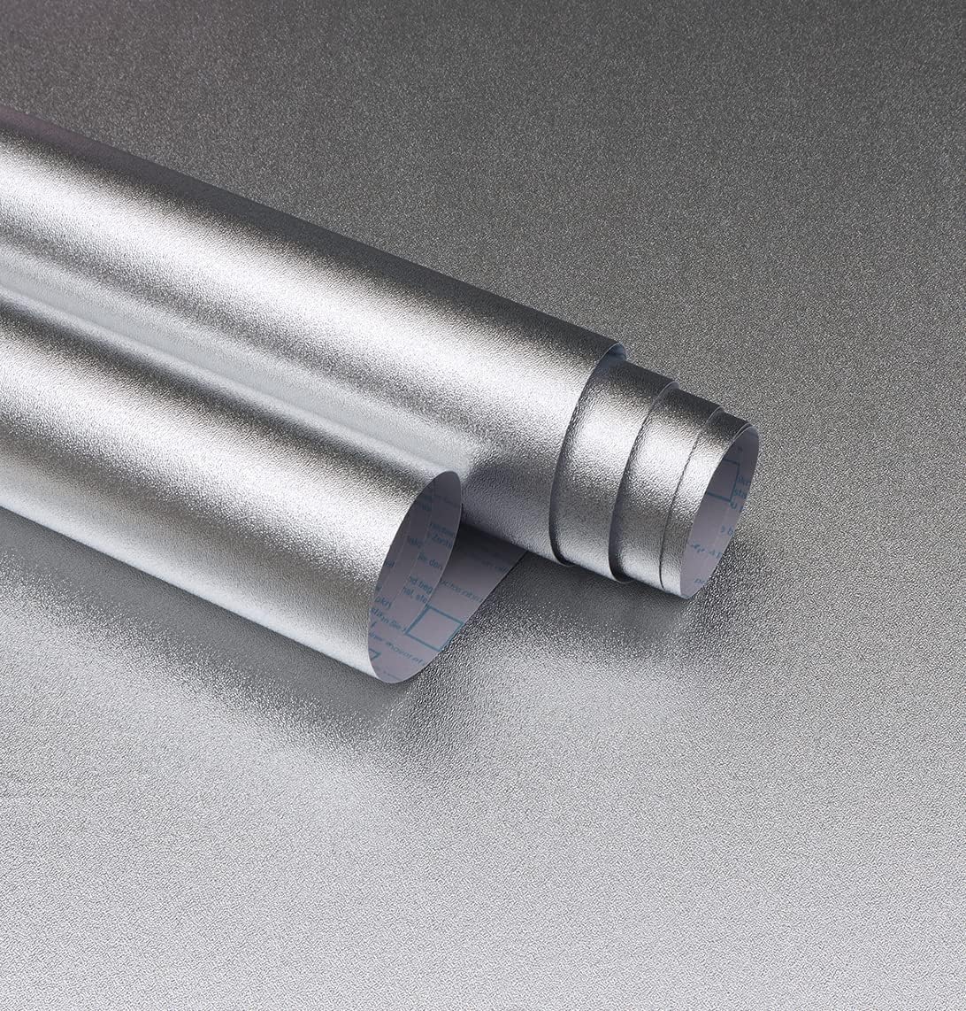 Feisoon 15.7"x78.7" Silver Contact Paper Metallic Silver Wallpaper ...