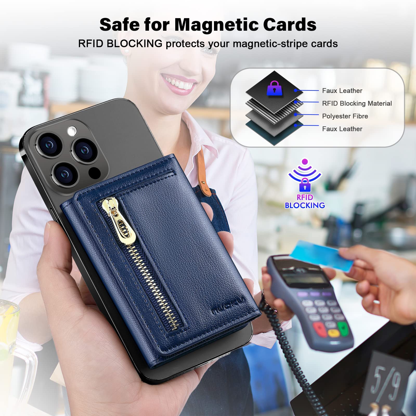 Snapklik.com : Nuoku Designed For Magsafe Wallet, Trifold Leather Magnetic Card Holder For ...