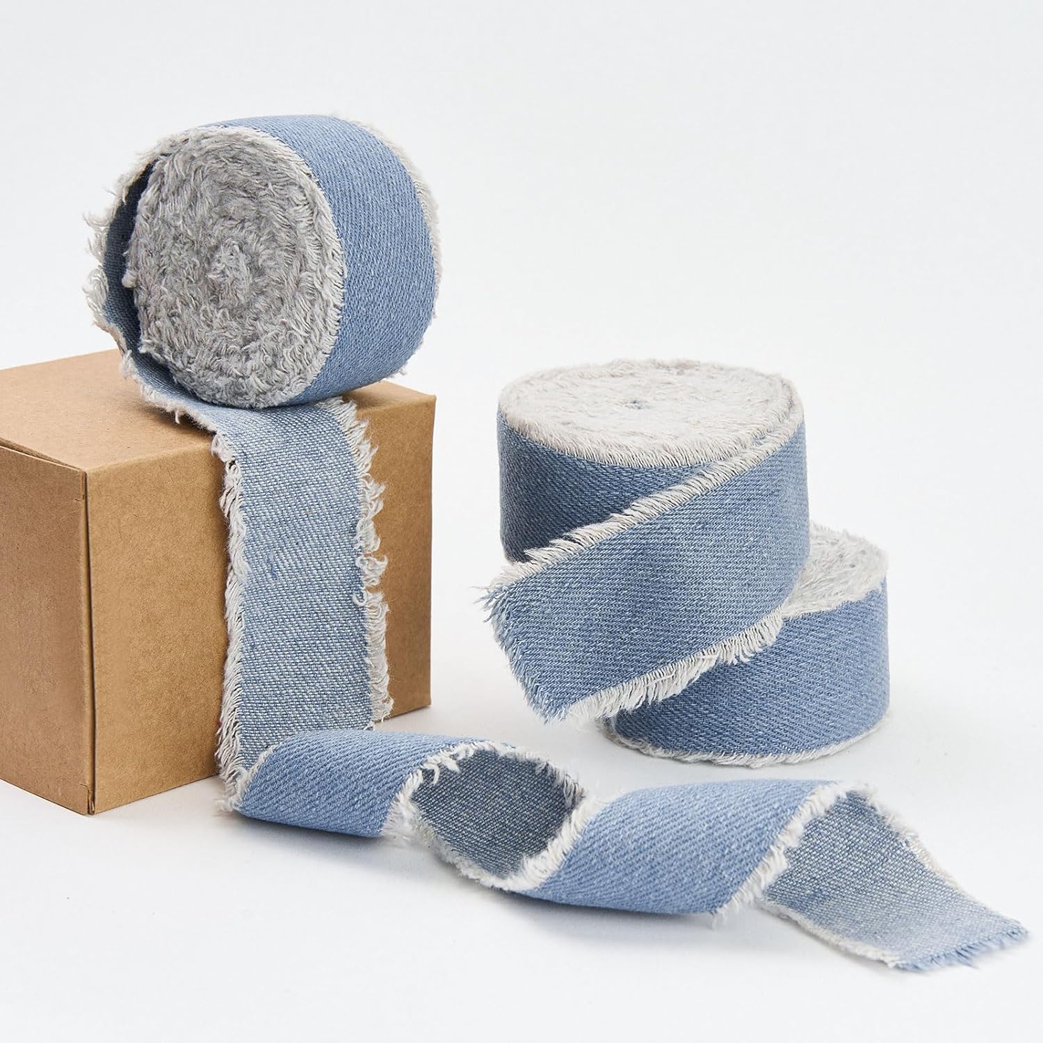 Amazon.com: Light Blue Denim Ribbon for Crafts Handmade Rustic Frayed ...
