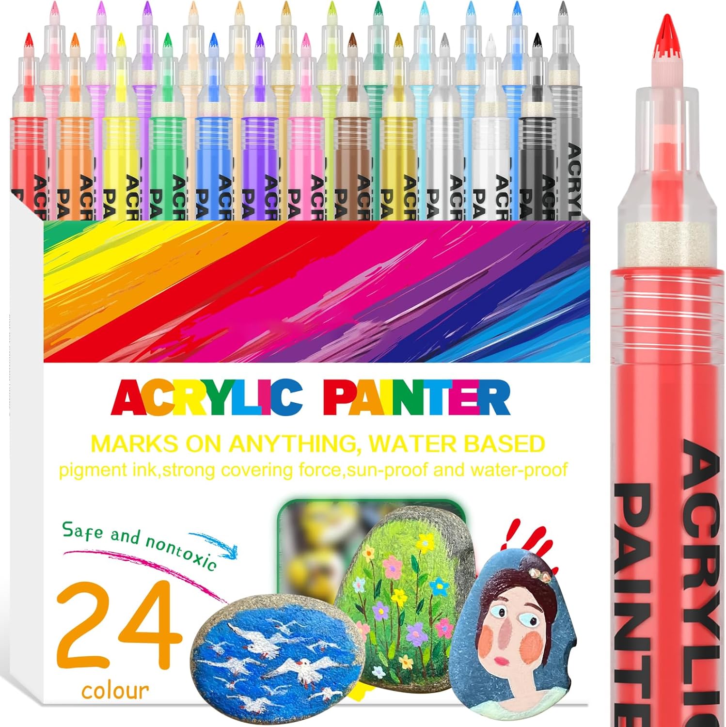 Alitastro Acrylic Paint Pens Waterproof Markers 24 Colors Permanent ...