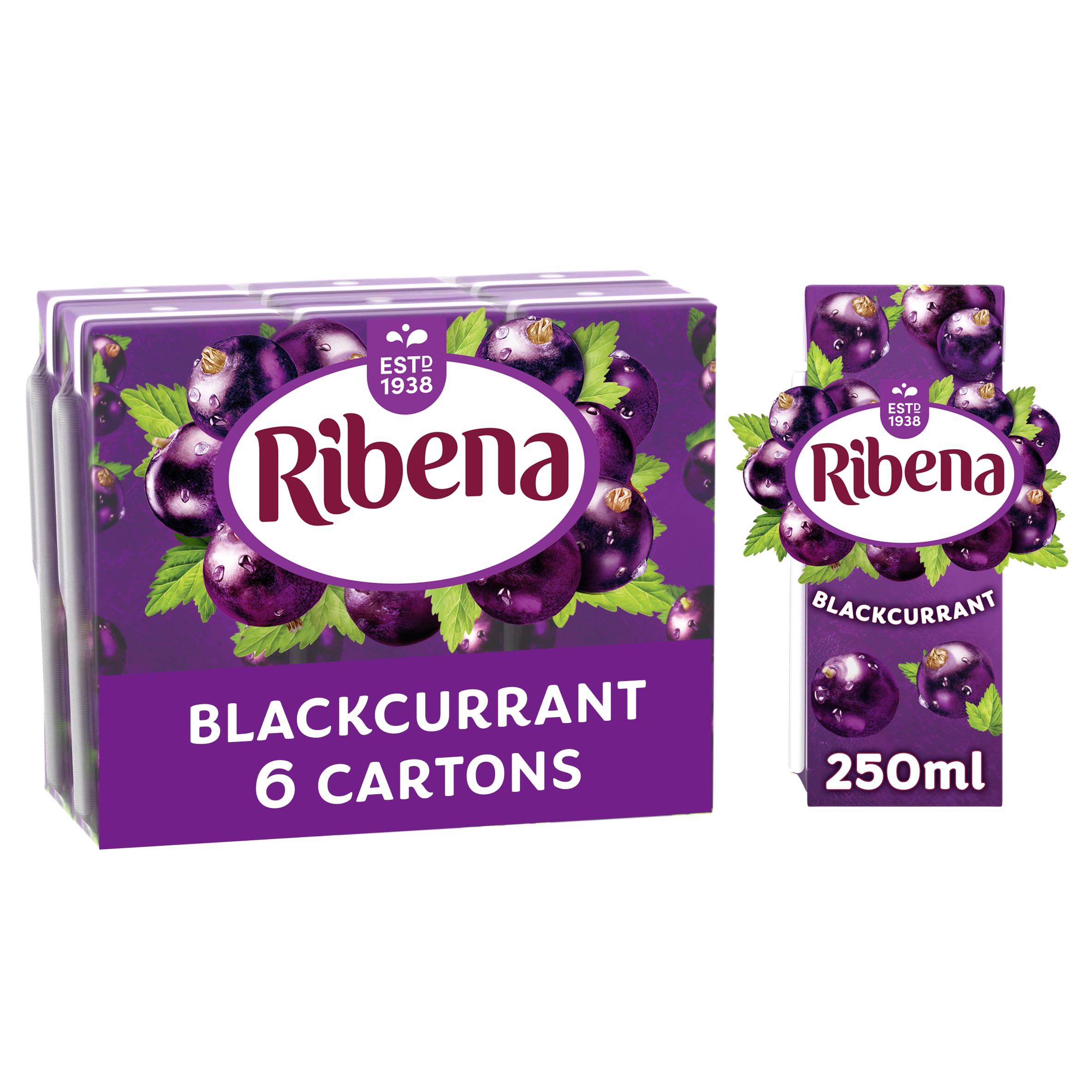 Ribena Blackcurrant Juice Drink Cartons Multipack 6x250ml Real Fruit ...