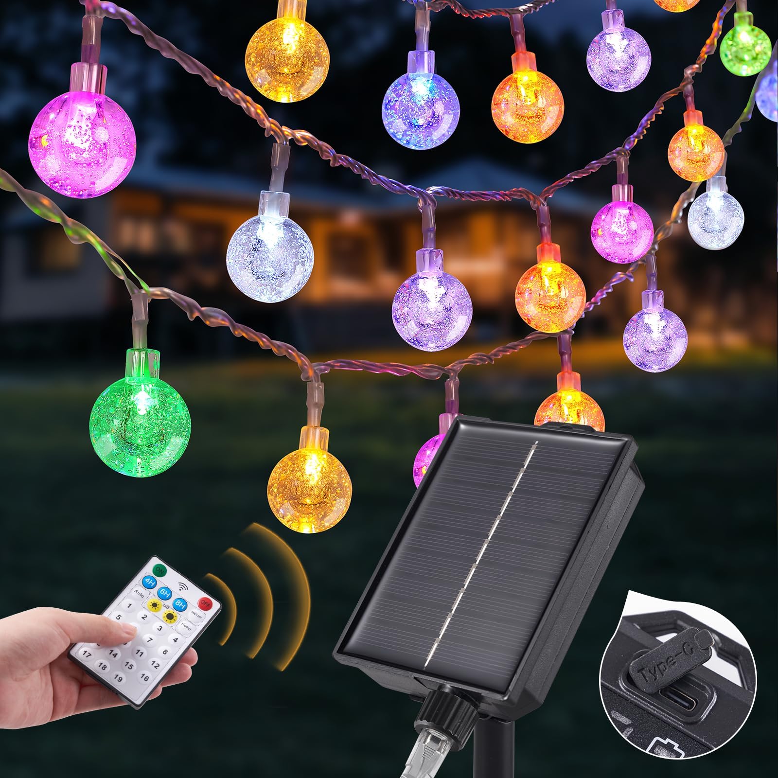 Sunlitec Solar LED String Lights, 25 RGB Color Changing Bulbs ...