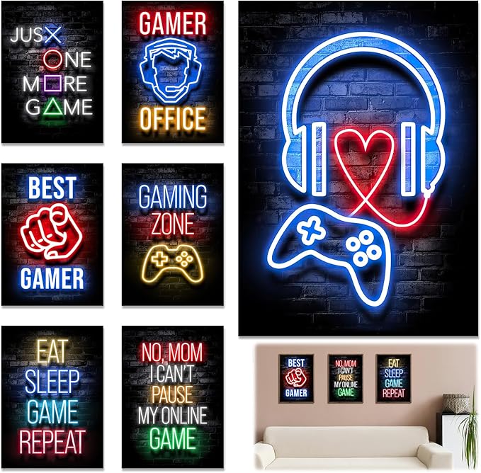 LEUUD 7 Pièces Tableau Gamer Decoration Murale Gaming Poster, Affiche ...
