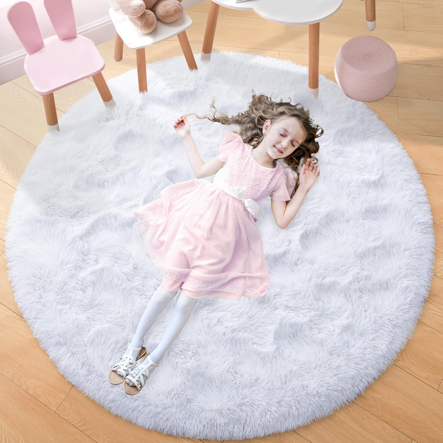 Amazon.com: Noahas White Round Rug 5Ft,Fluffy Rugs for Bedroom,Fuzzy ...