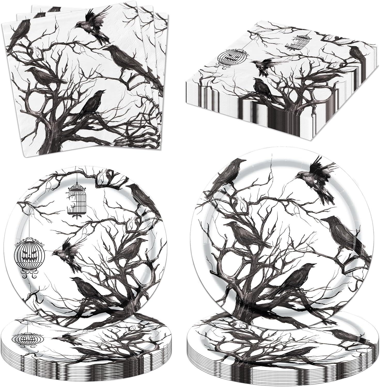 Amazon.com: 60PCS Halloween Party Supplies Tableware Set, Gothic ...